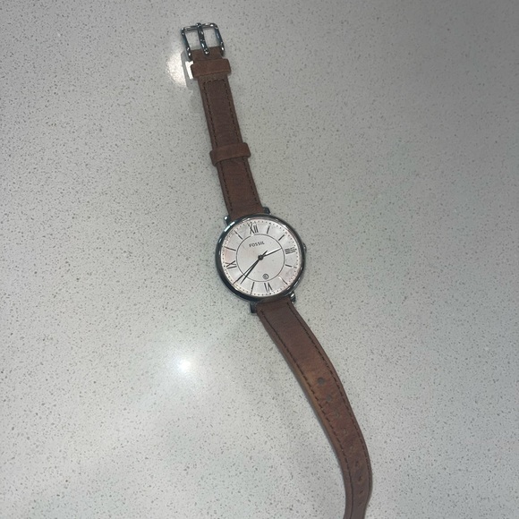 Fossil | Accessories | Fossil Watch White Face Tan Leather Band | Poshmark